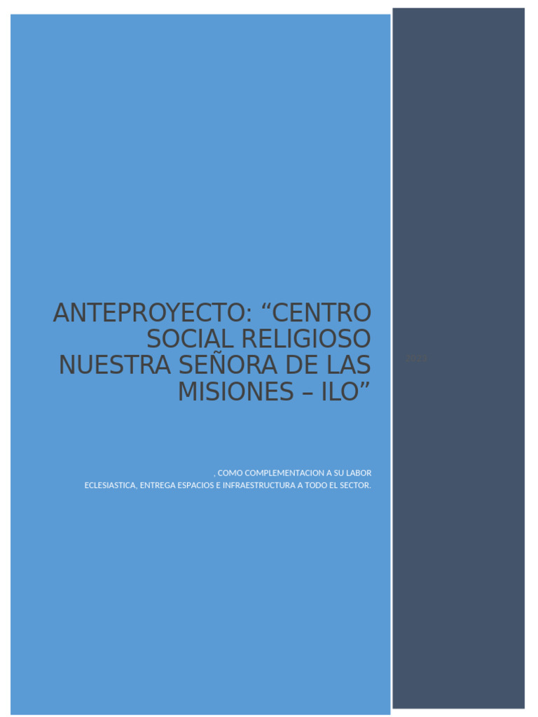Anteproyecto Centro Social Religioso Nuestra Señora de Las Misiones | PDF