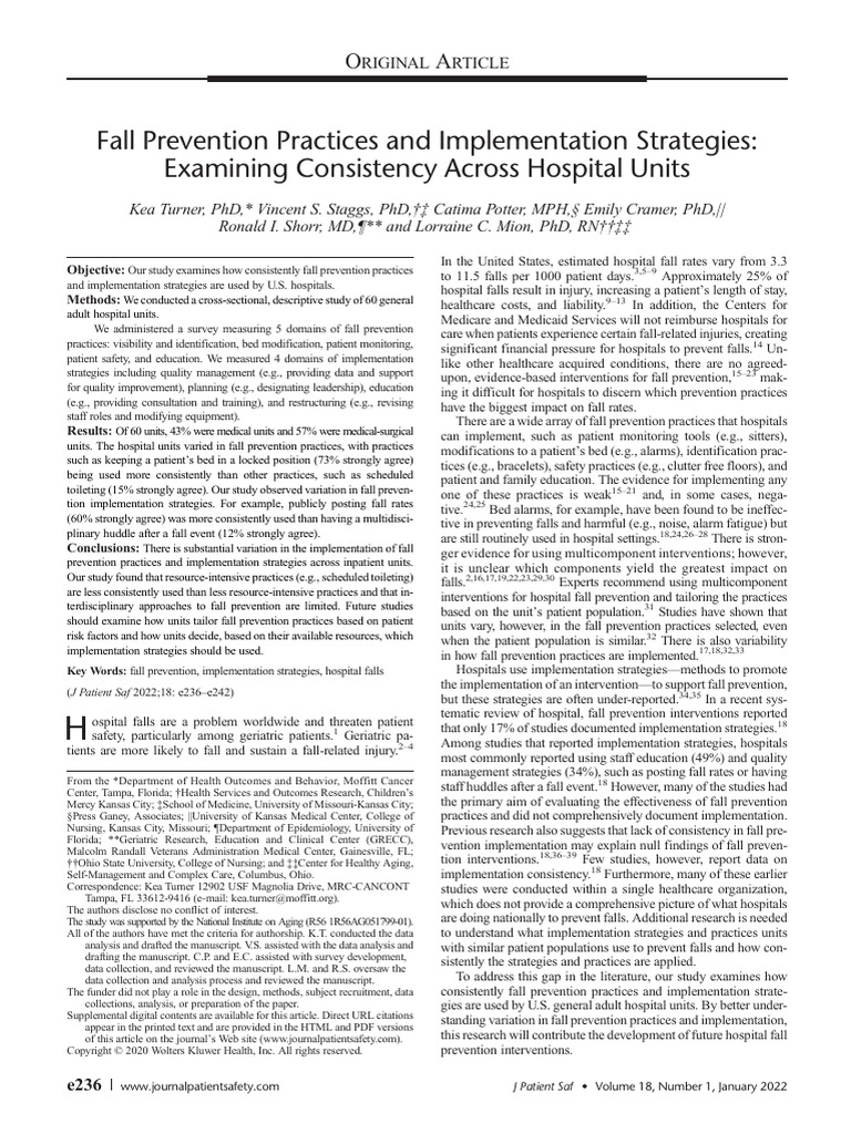 Fall Prevention Practices and Implementation Strategies Examining ...