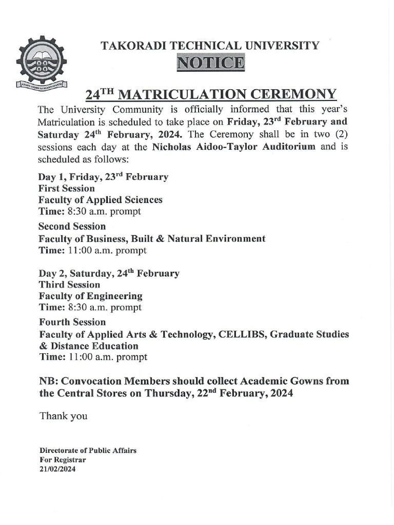Matriculation | PDF