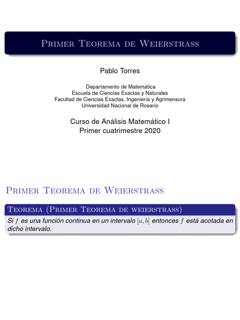 Demostración Primer Teorema de Weierstrass - Apunte | PDF