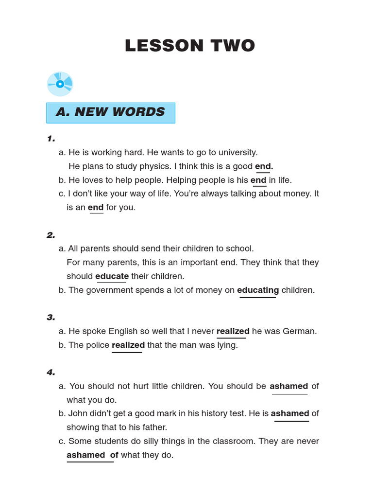 Lesson Two: A. New Words | PDF
