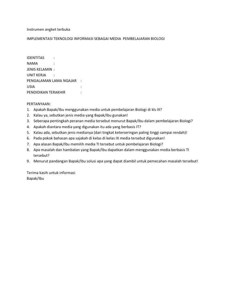 Instrumen Angket Terbuka | PDF