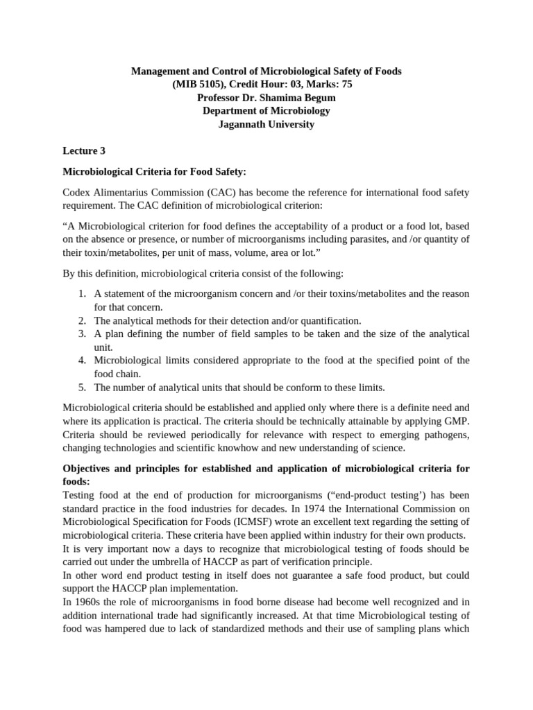 3 Microbiological Criteria For Food Safety | PDF