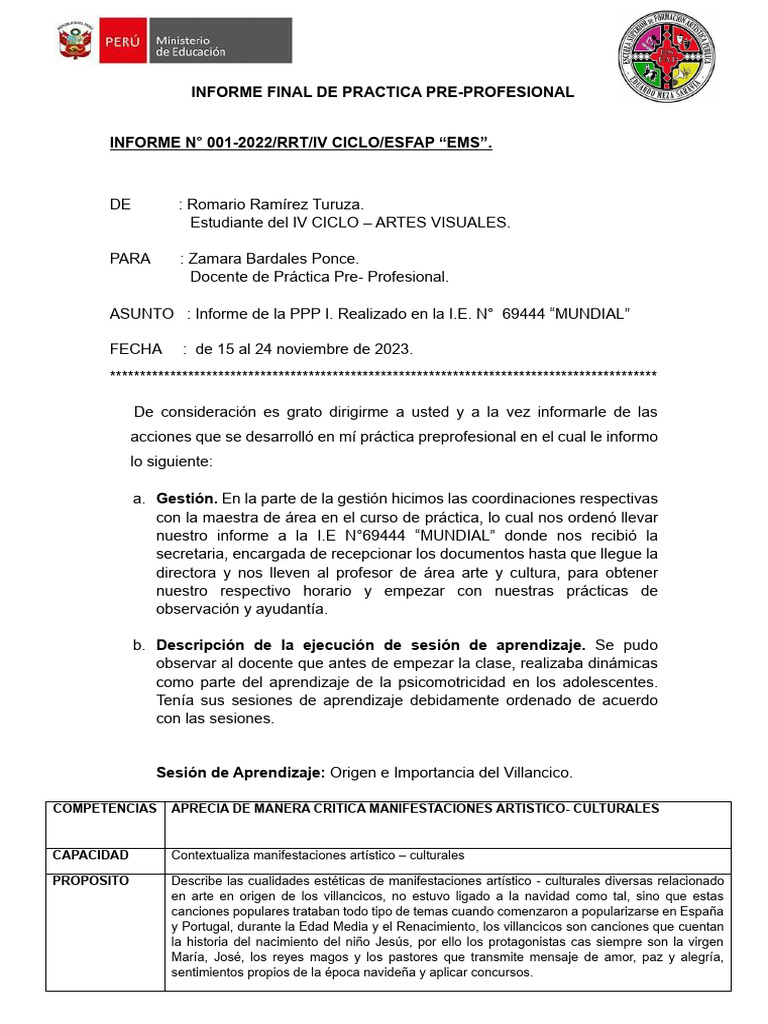 Informe de Practica Esfap Ems-1 | PDF