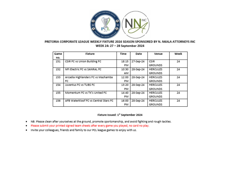 PCL 2024 Fixture Week 24 (13) Modified - 112450 | PDF