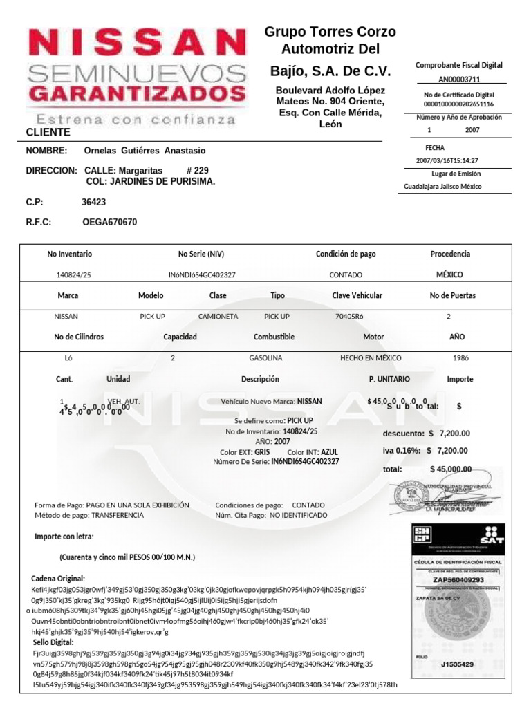 Factura Nissan | PDF