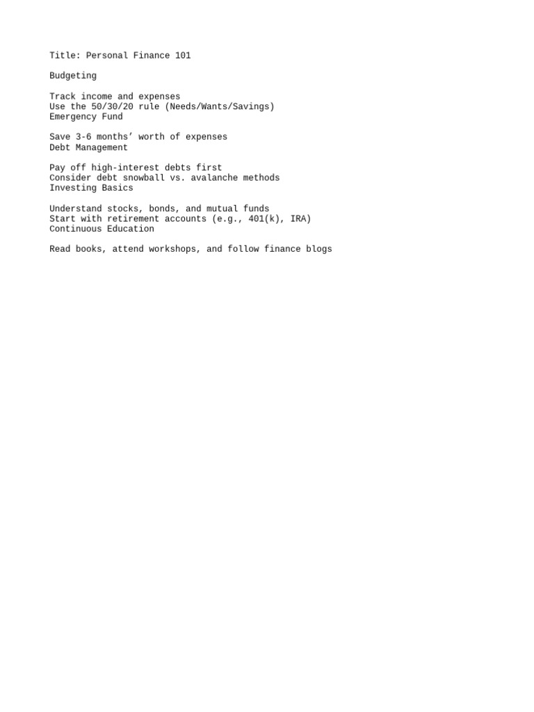 Personal Finance 101 | PDF