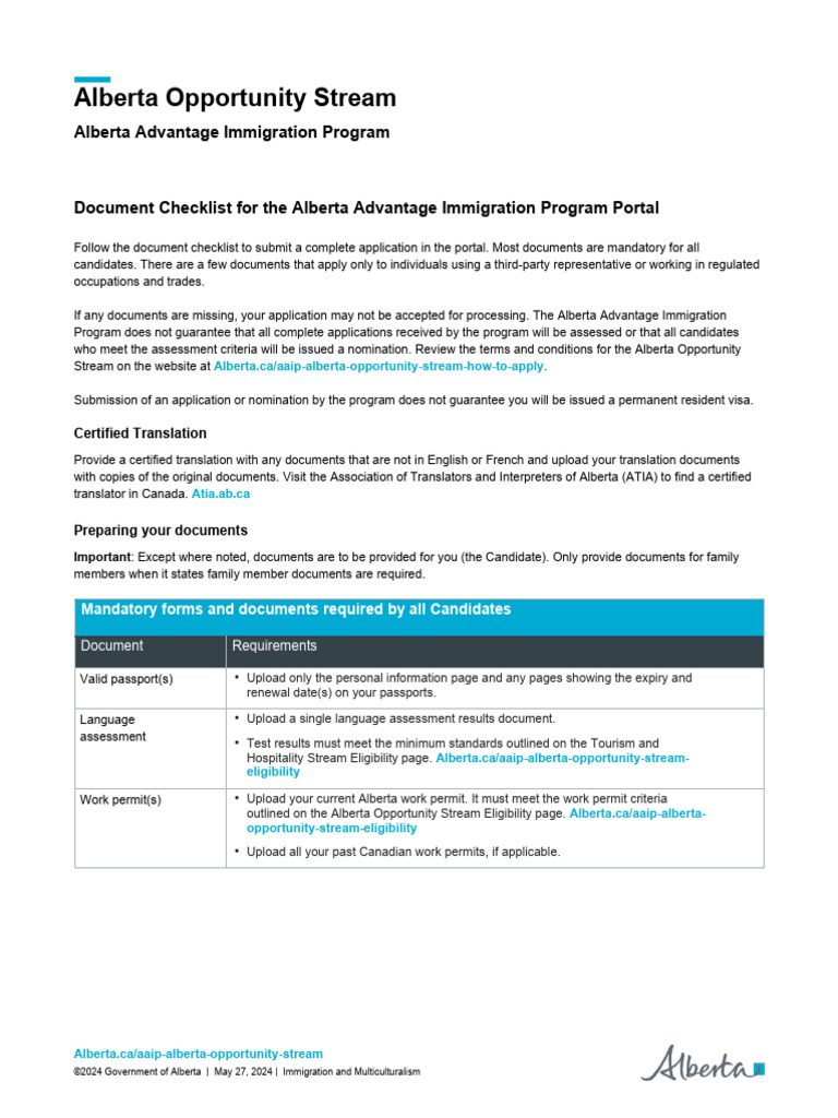 LBR Aaip Alberta Opportunity Stream Checklist | PDF