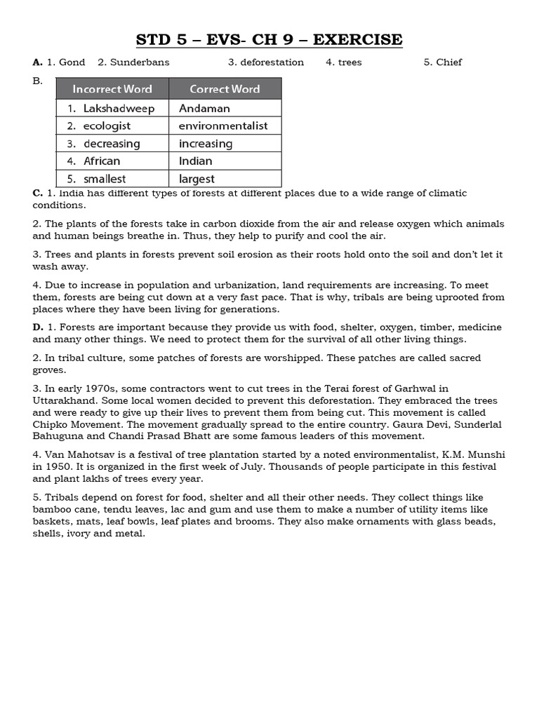 STD 5 - Evs - CH 9 - Exercise | PDF | Science & Mathematics