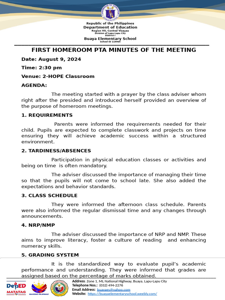 First HRPTA Minutes Docu Attendance | PDF
