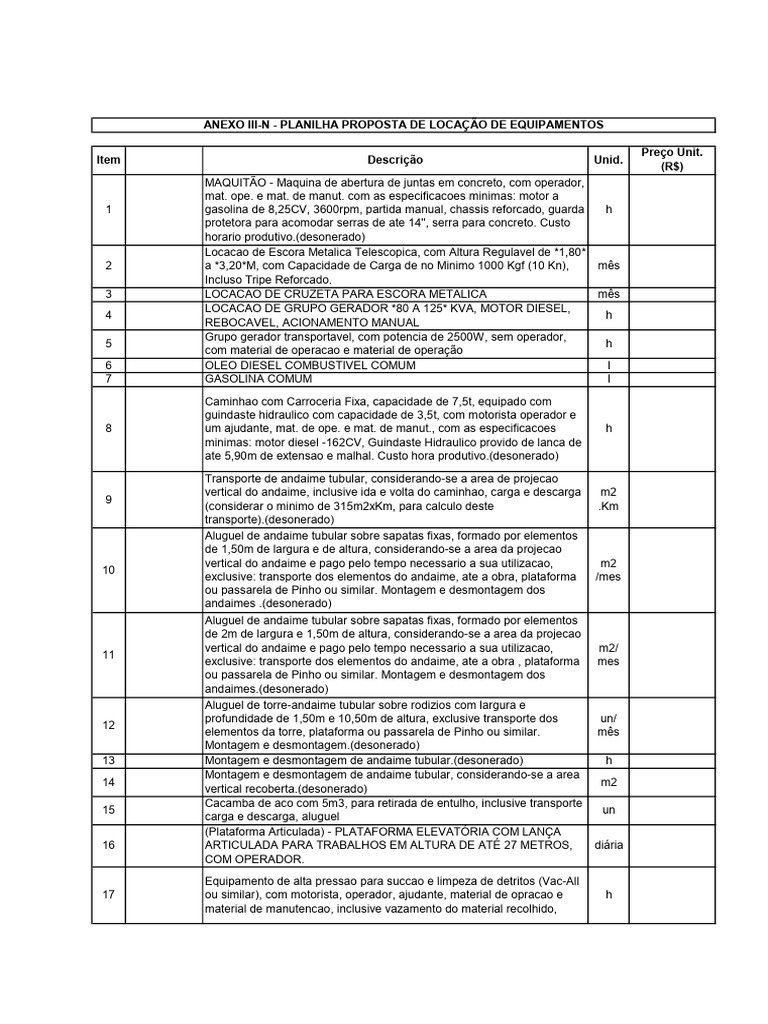 Lista de Locação | PDF
