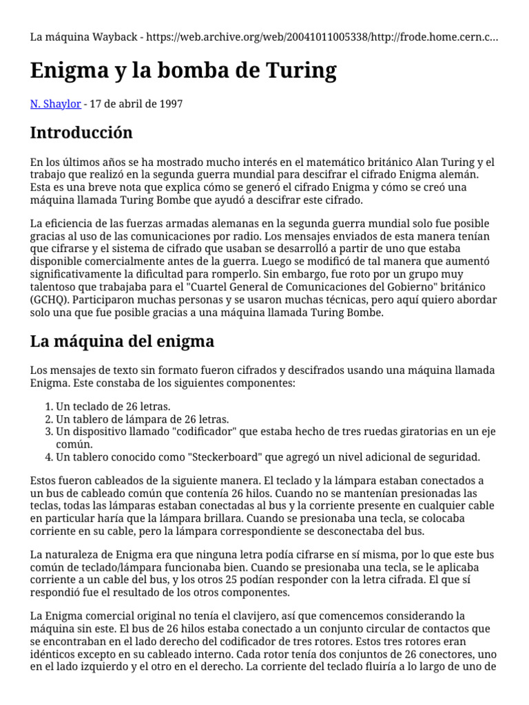 Enigma y la bomba de Turing | PDF