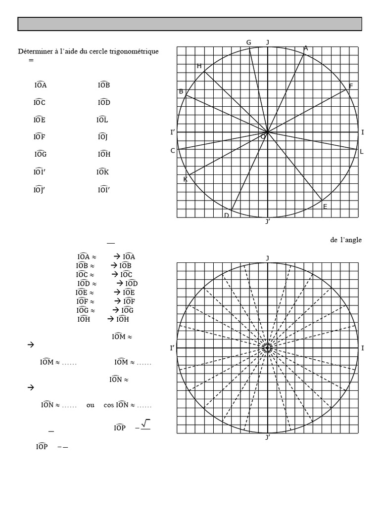 Chap 04 - Ex 1A - Cercle Trigonométrique - CORRIGE | PDF