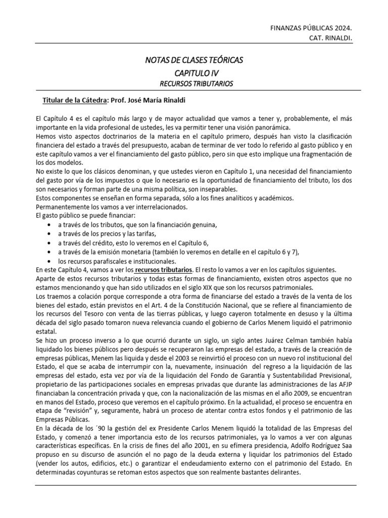 Notas de Clases. Capítulo 4 FP 2024 | PDF | Impuestos | Inflación