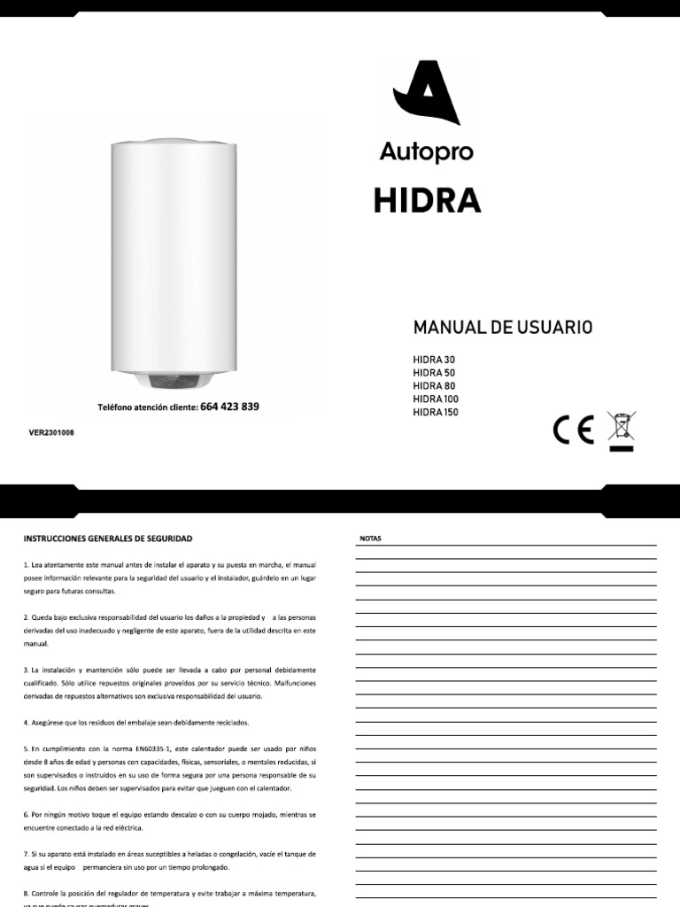 Termo Electrico Litros Autopro Hidra 25057188 Assemblysheet | PDF