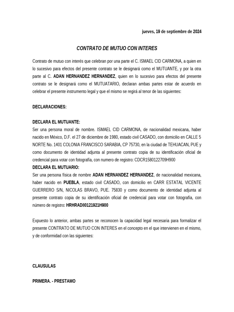 Copia de MUTUO CON INTERES | PDF