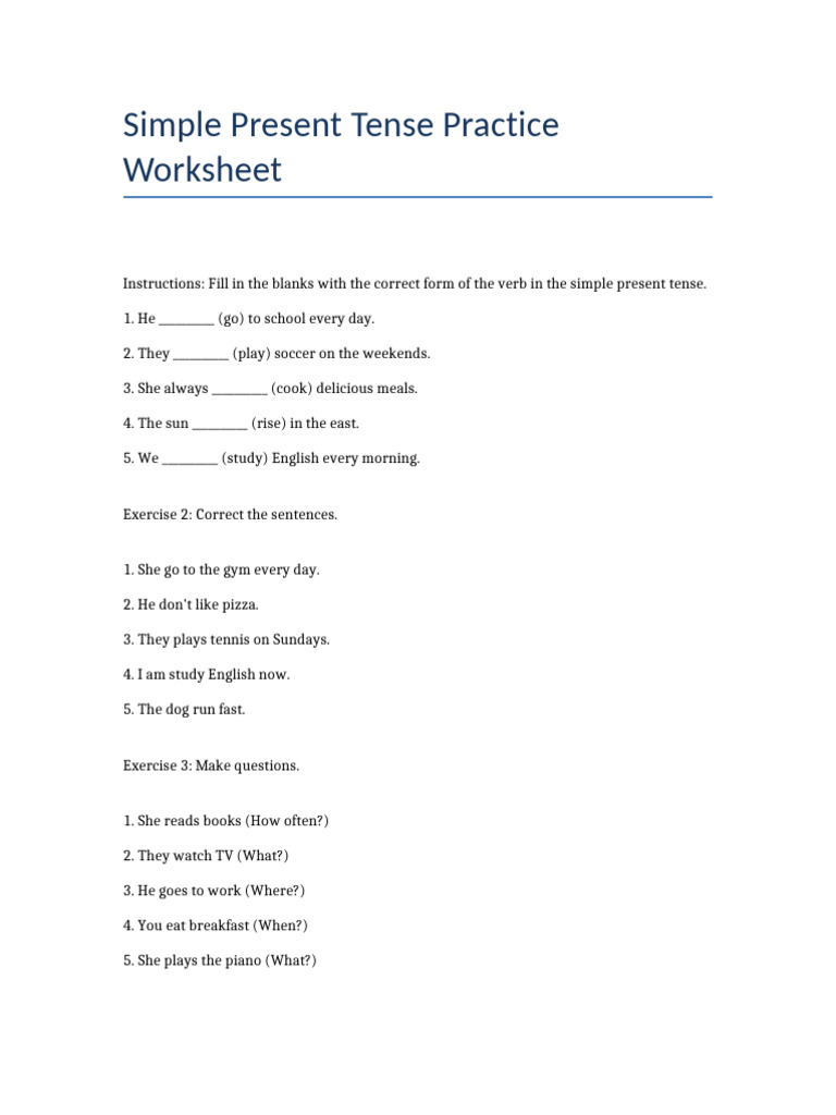 Simple Present Worksheet | PDF
