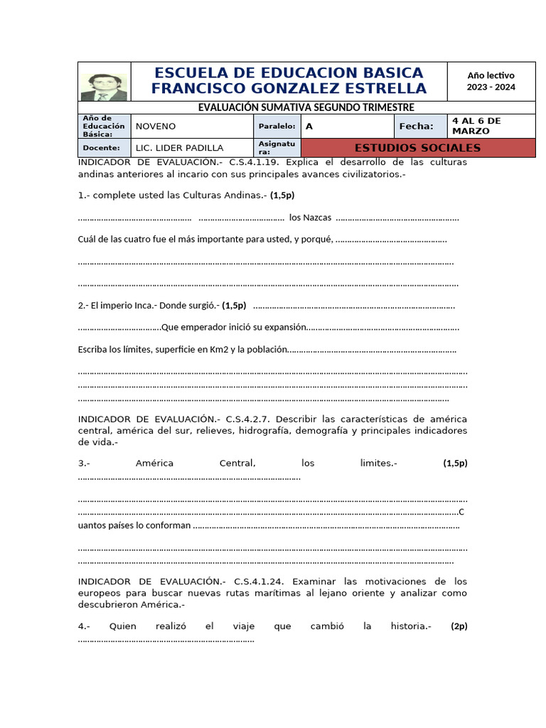 Examen II Trimestral Noveno | PDF