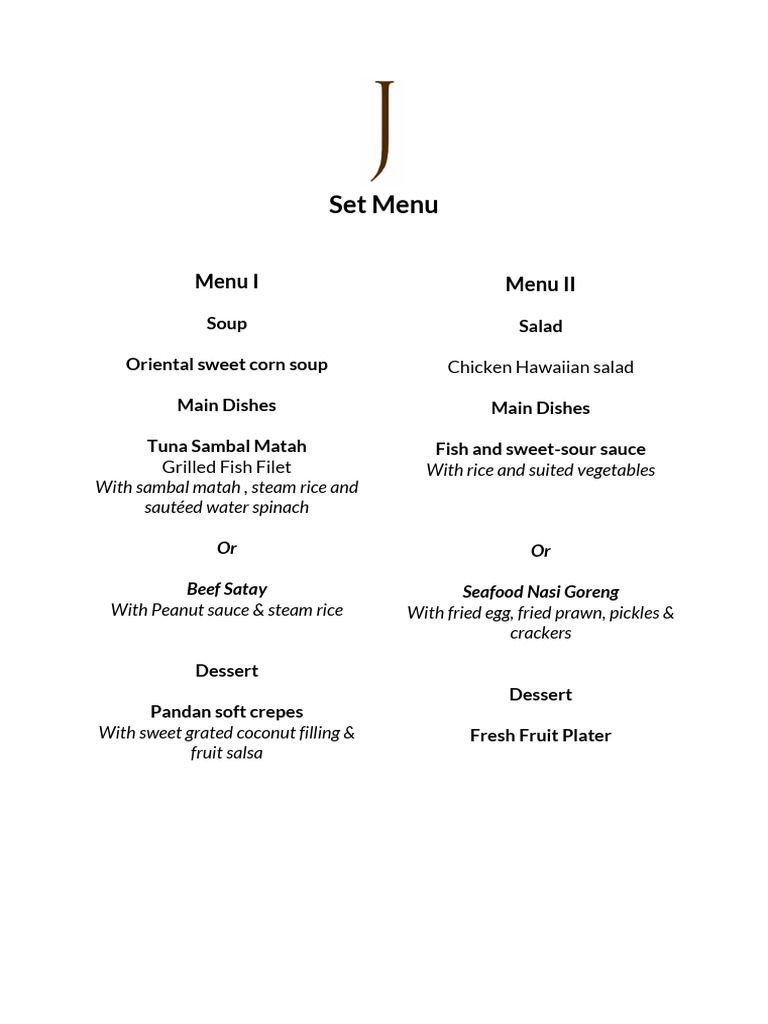 Set Menu - Jeeva Beloam Beachcamp | PDF