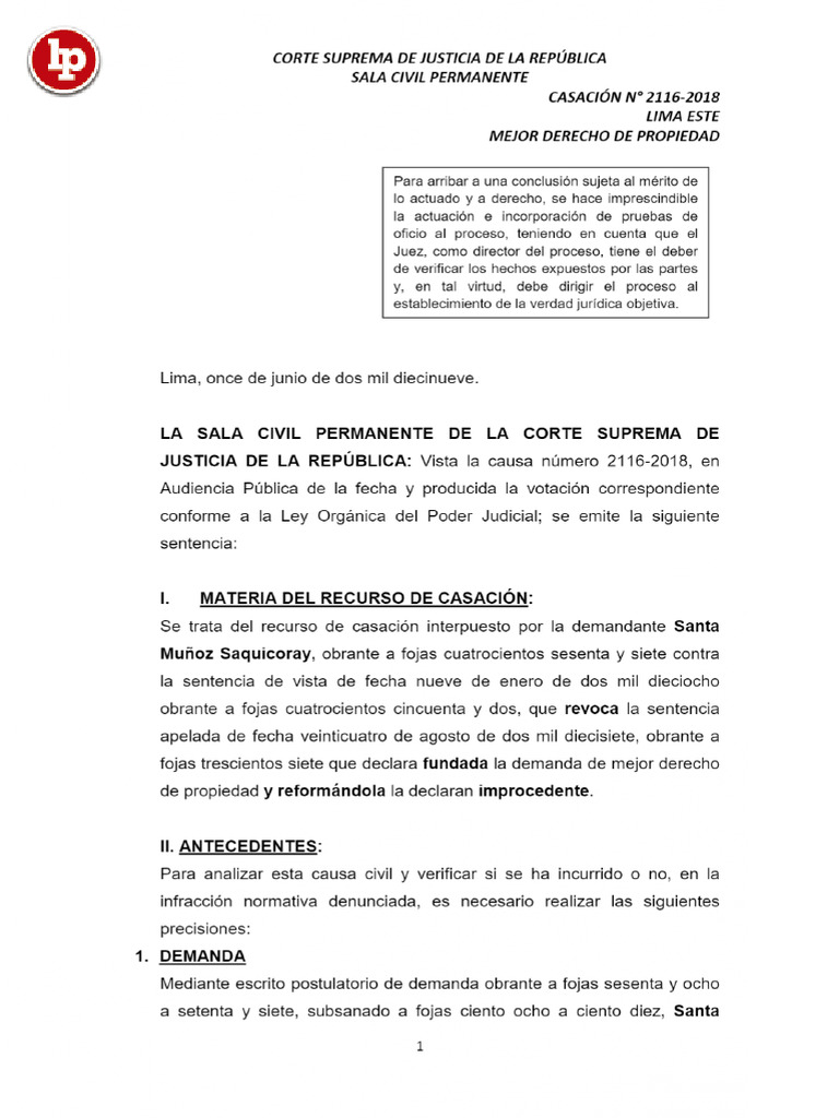 Casacion 2116 2018 Lima Este LPDerecho (1) | PDF Casacion 2116 2018 Lima Este LPDerecho (1) | PDF