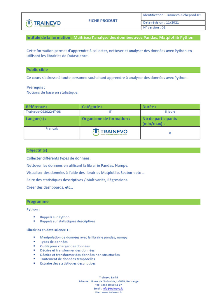 08 Trainevo Ficheprod 01 Analyse de Donnees Avec Python | PDF