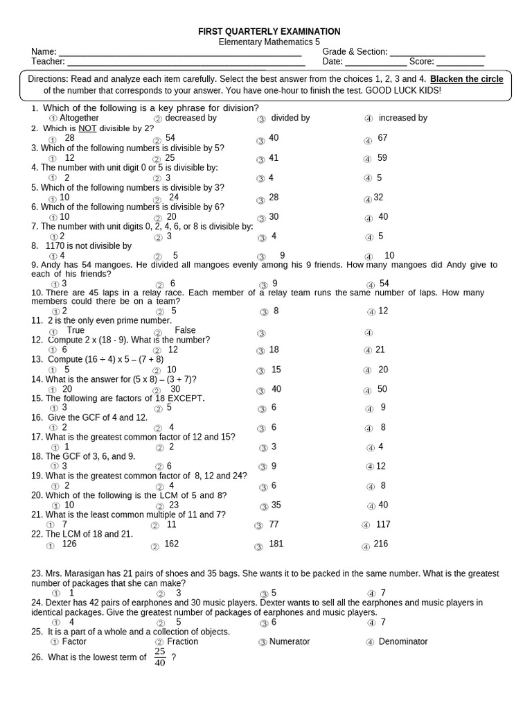 First PT Math5 2024 2025 | PDF