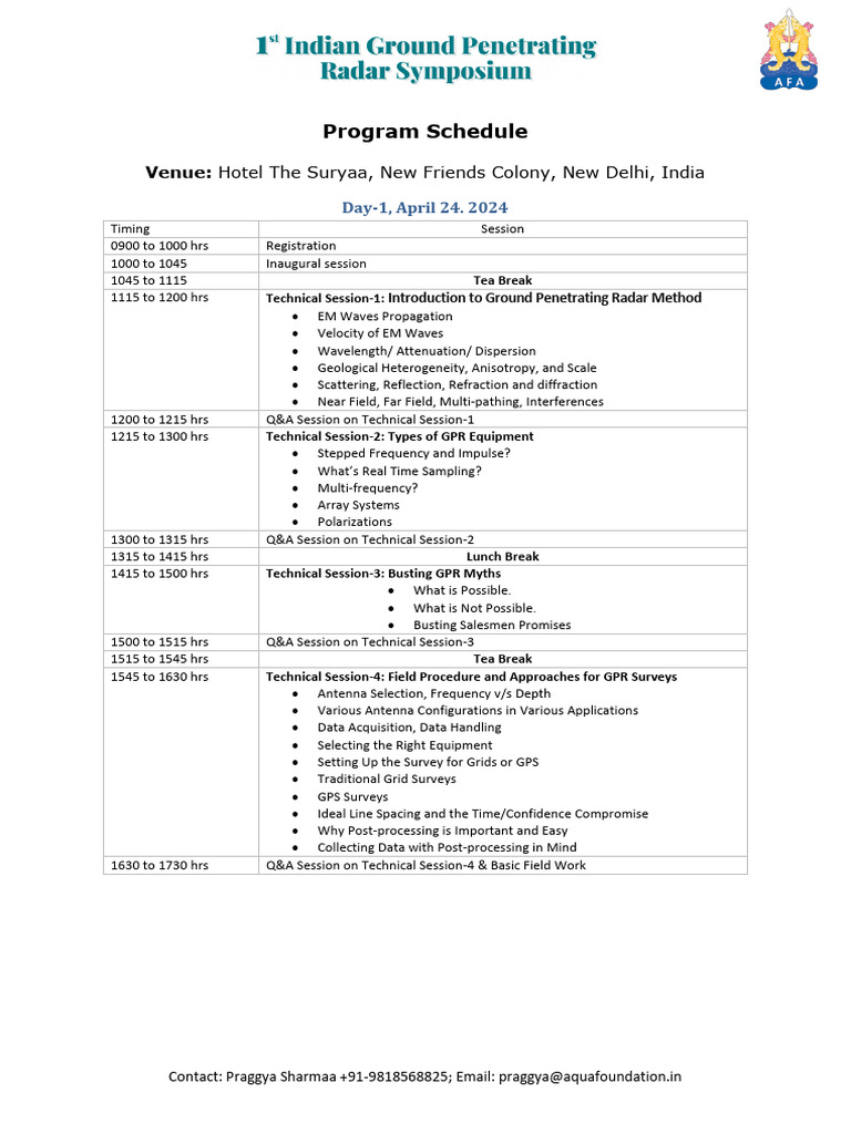GPR Symposium-Schedule-2024 - With Venue Map | PDF | Electromagnetic ...