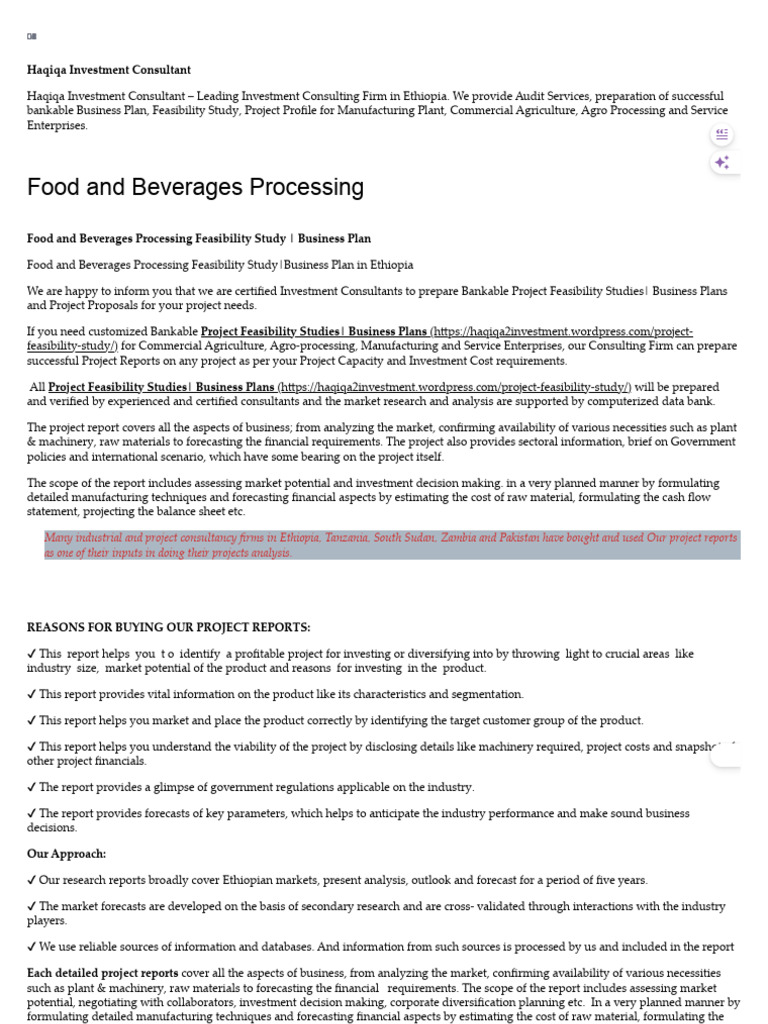 Food Processing Business Plans in Ethiopia | PDF | Internal Rate Of ...