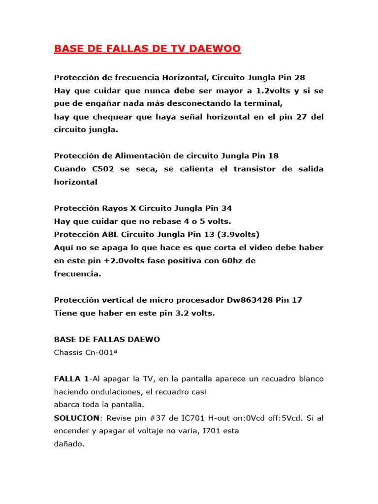 Base de Fallas de TV Daewoo | PDF