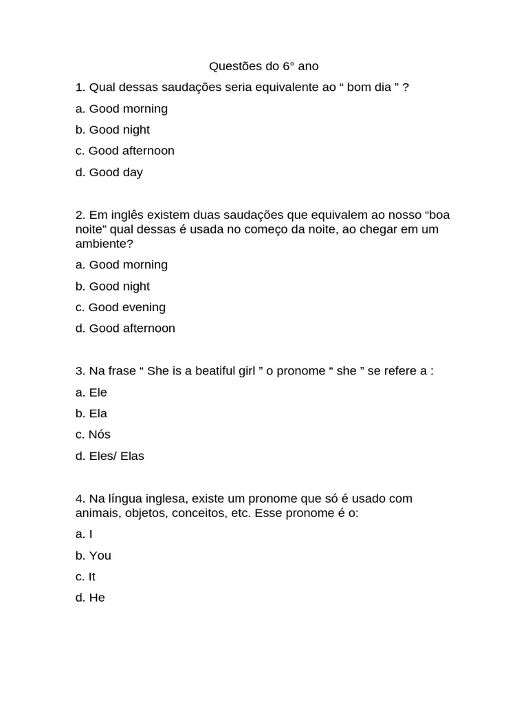 Questões Do 6,7,8 e 9 Ano | PDF