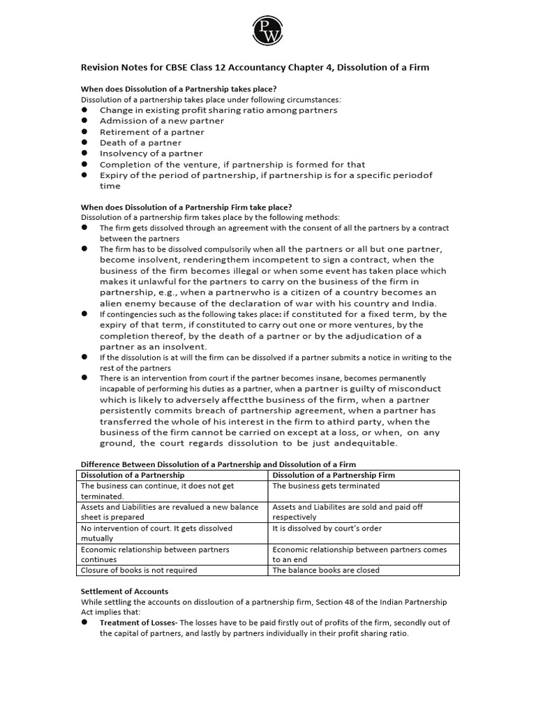 Revision Notes For Cbse Class 12 Accountancy Chapter 4 1 | PDF