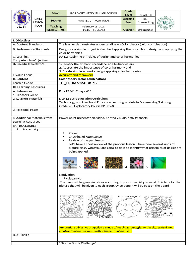 3rd Quarter Dressmaking DLP (COT) | PDF 3rd Quarter Dressmaking DLP (COT) | PDF