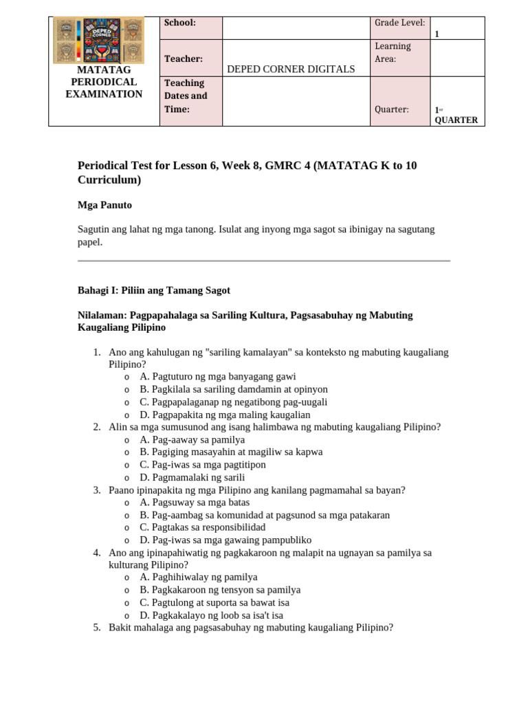 Pt-Week 8-GMRC - Deped Corner Digitals | PDF | Philippines