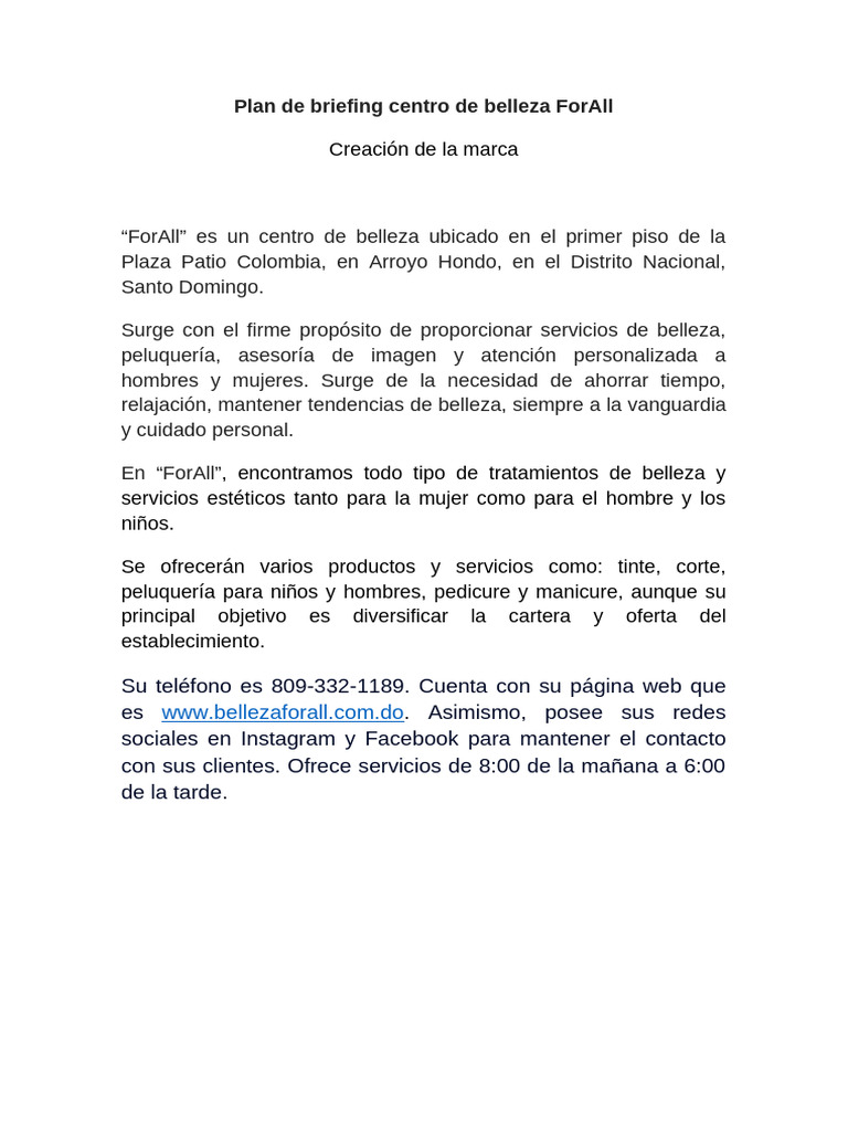 Plan de Branding Centro de Belleza ForAll | PDF
