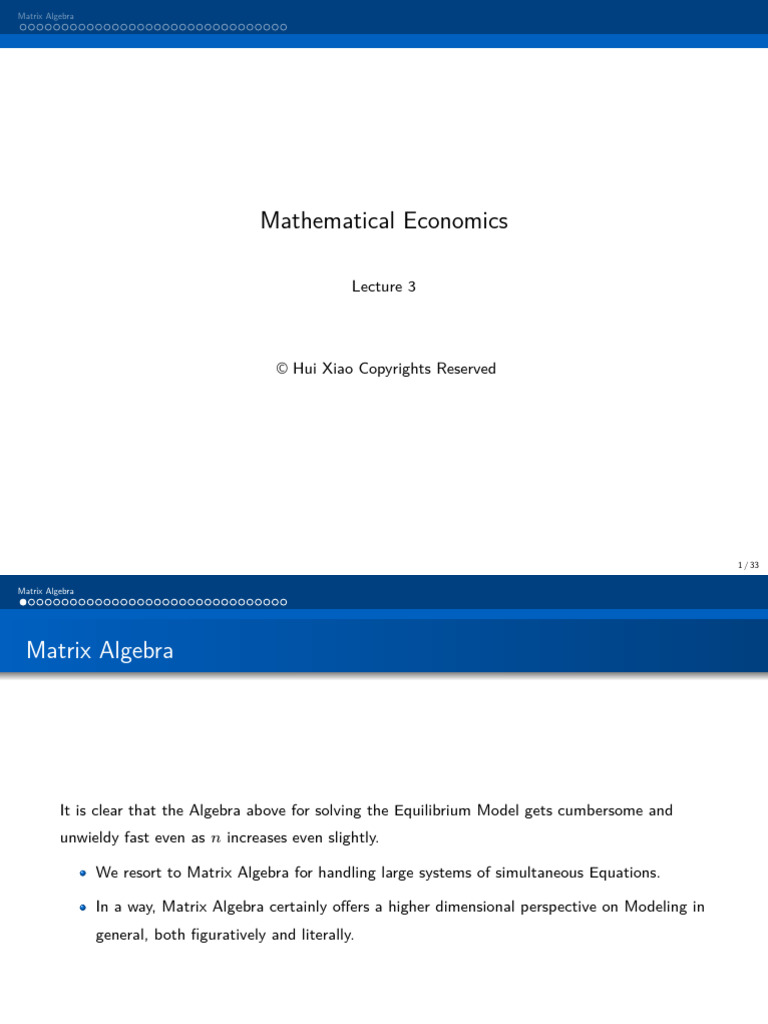 Matrix Algebra in Economic Modeling | PDF | Matrix (Mathematics ...