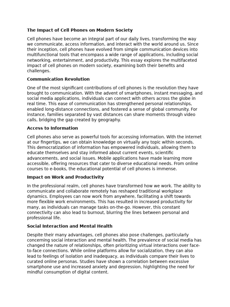 The Impact of Cell Phones On Modern Society | PDF | Telephone | Mobile ...