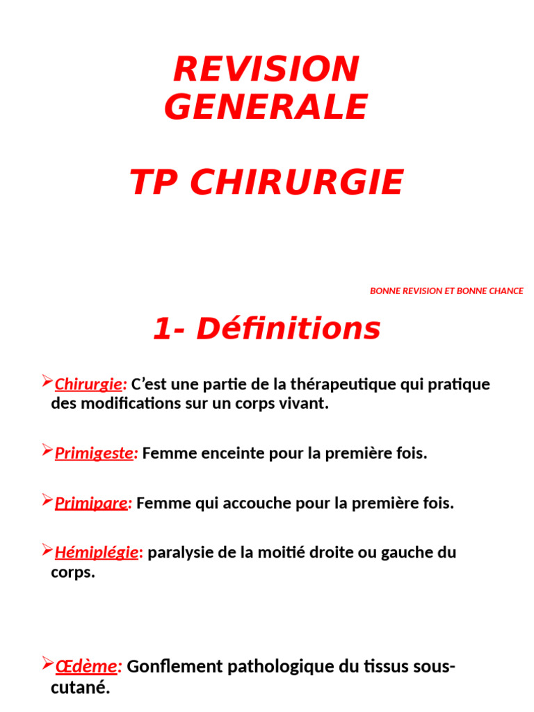 Revision Générale - TP Chirurgie | PDF