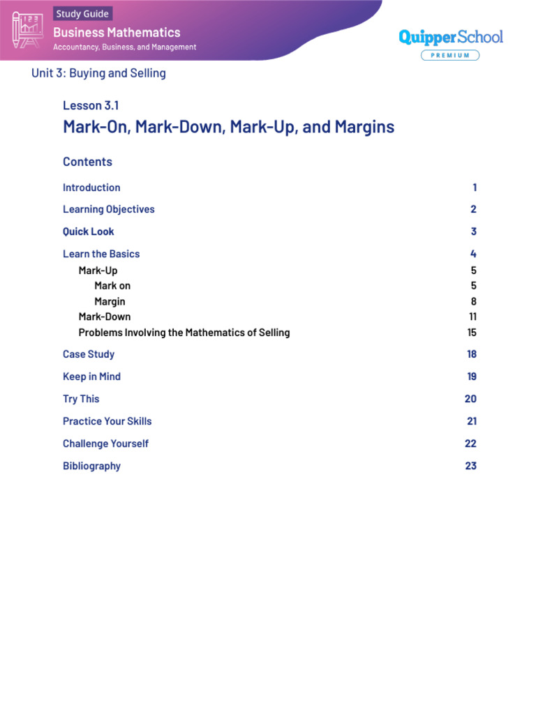 Mark-On, Mark-Down, Mark-Up, and Margins: Lesson 3.1 | PDF