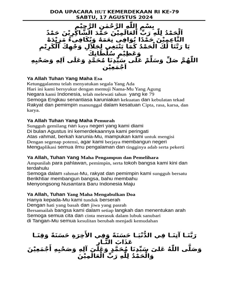 Doa Upacara HUT Kemerdekaan RI | PDF