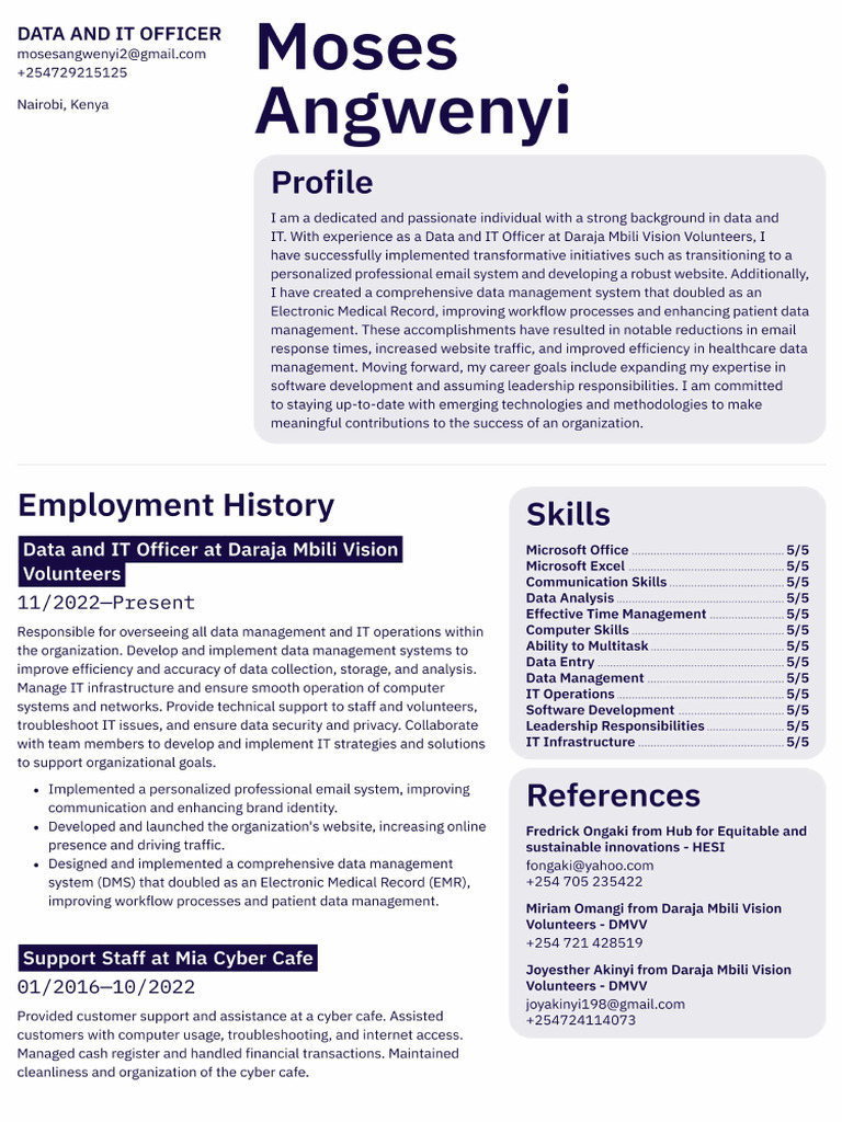 Moses Angwenyi CV 2023 | PDF