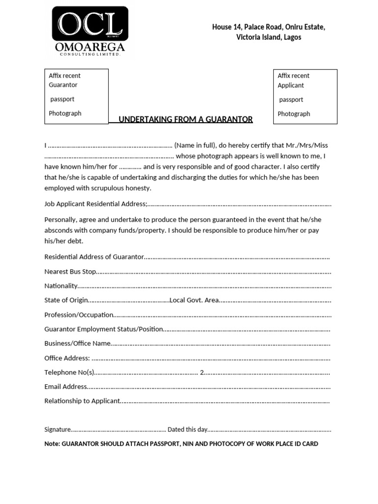 OMOAREGA Consulting Guarantor Undertaking | PDF