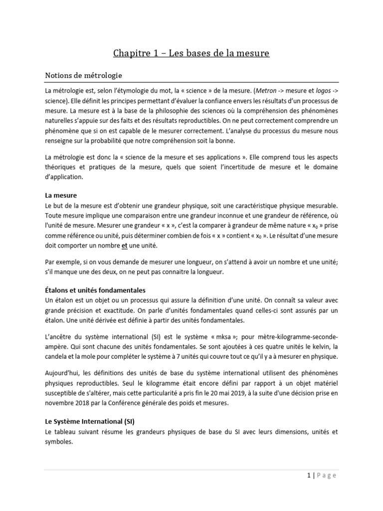 Chapitre 1 - Les Bases de La Mesure | PDF