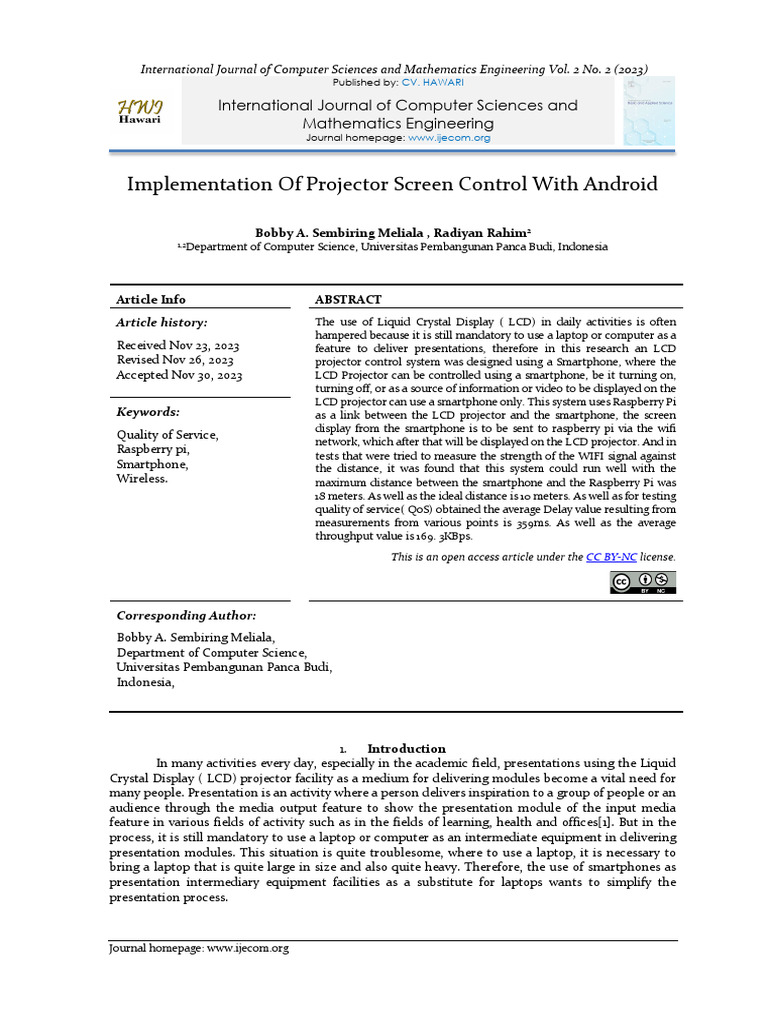 Implementation of Projector Screen Control With An | PDF