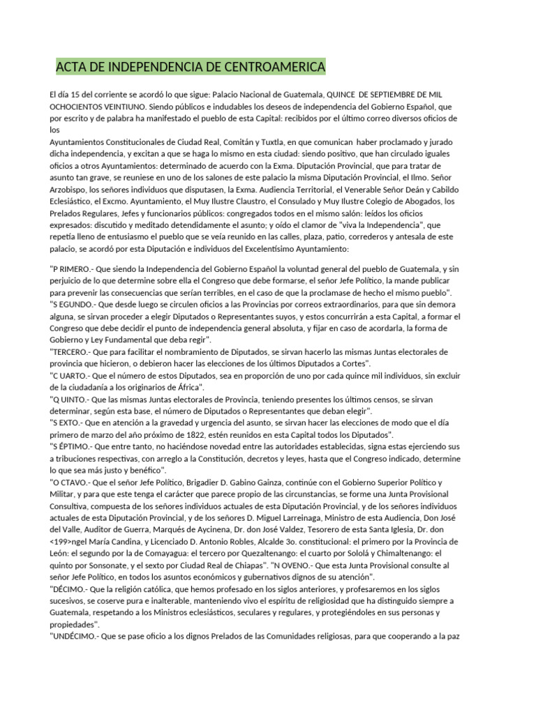 Acta de Independencia de Centroamerica | PDF