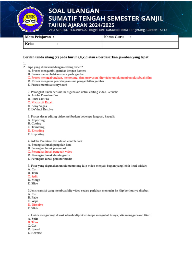 Template pembuatan soal STS Ganjil | PDF