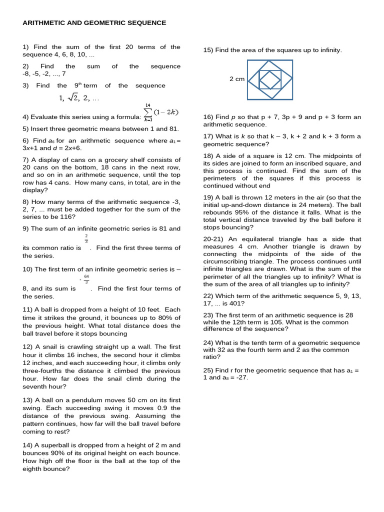Arithmetic And Geometric Sequence Pdf Area Triangle