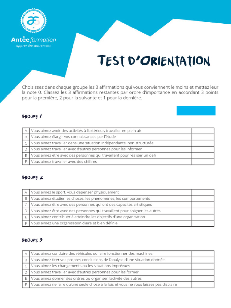 Test Orientation DYNAMIQUE | PDF