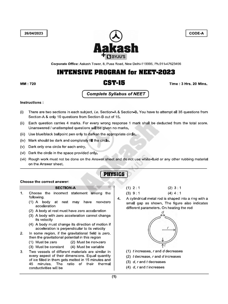 Intensive CST-15 - (Code-A) - 26-04-2023 | PDF