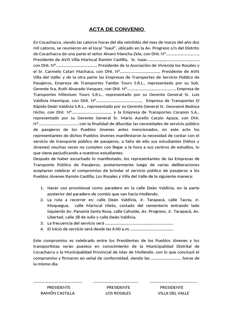Acta de Convenio | PDF