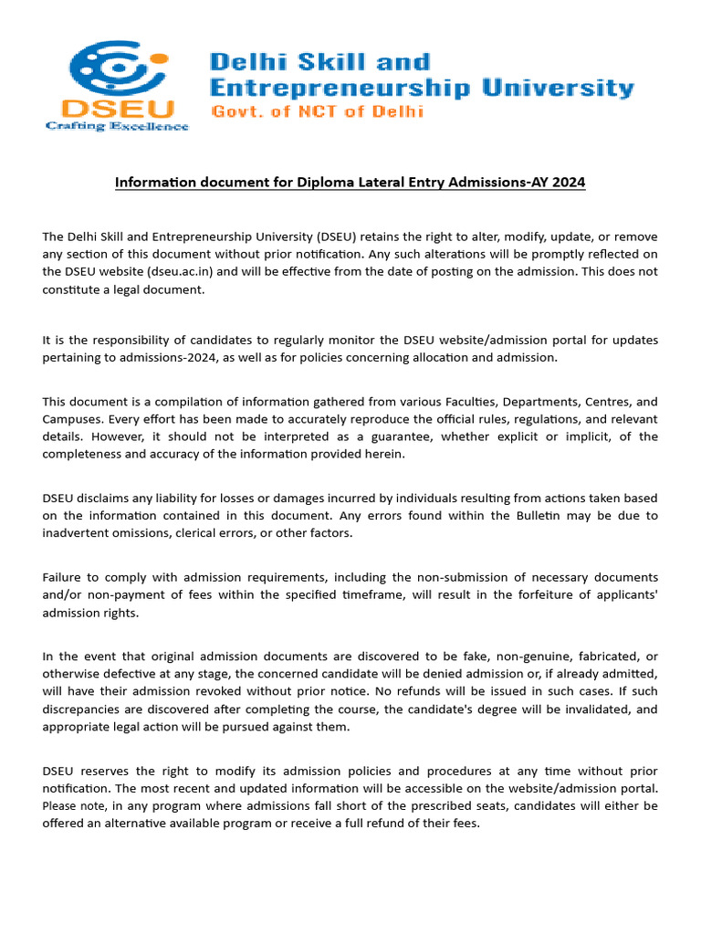 Diploma Lateral Entry 2024 Revised | PDF